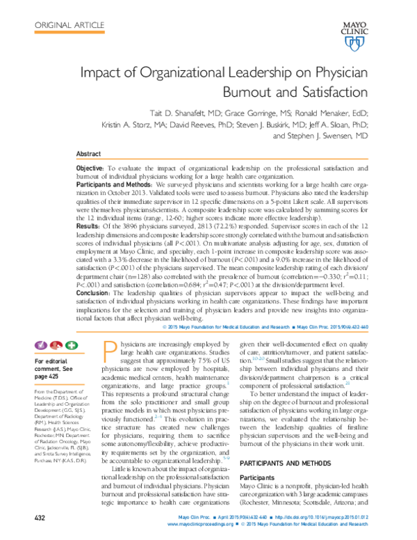 (PDF) Impact of Organizational Leadership on Physician Burnout and ...