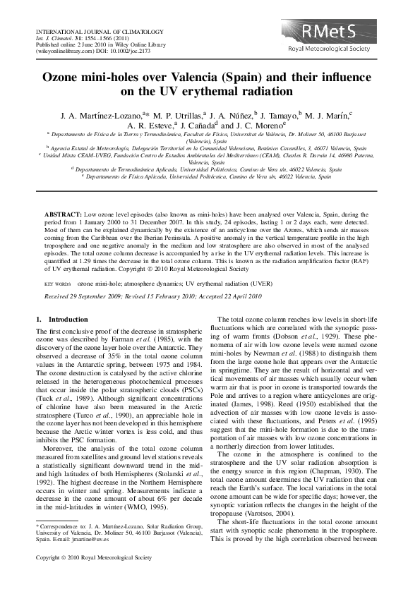 (PDF) Ozone mini‐holes over Valencia (Spain) and their influence on the ...