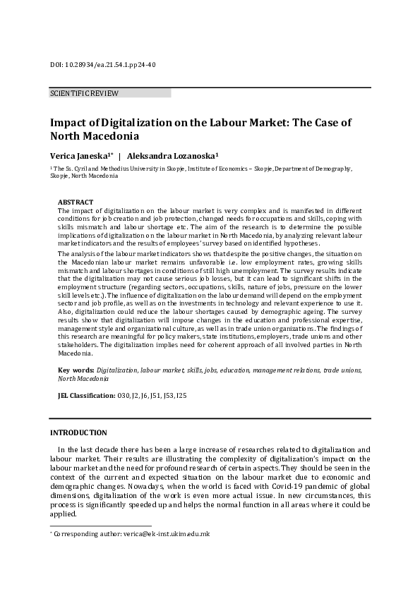 (PDF) The Impact of Digitalization on the Labour Market: The Case of ...