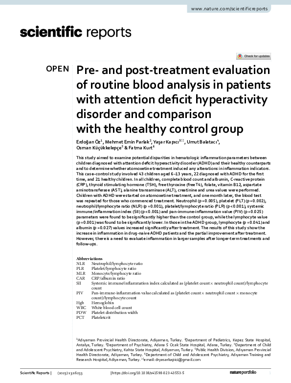 (PDF) Pre- and post-treatment evaluation of routine blood analysis in ...