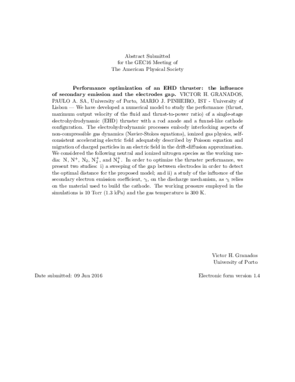 (PDF) Performance optimization of an EHD thruster: the influence of ...