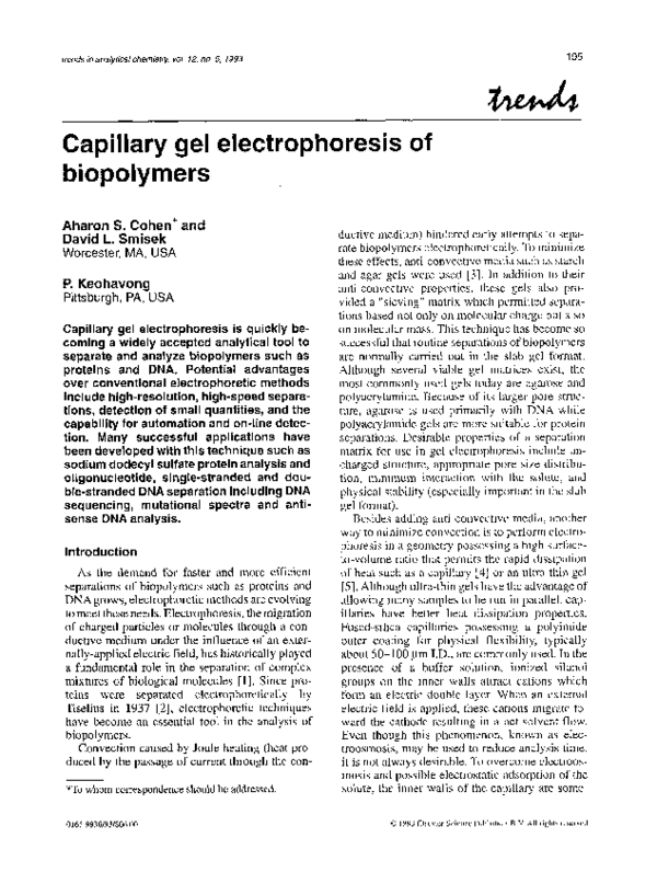 (PDF) Capillary gel electrophoresis of biopolymers