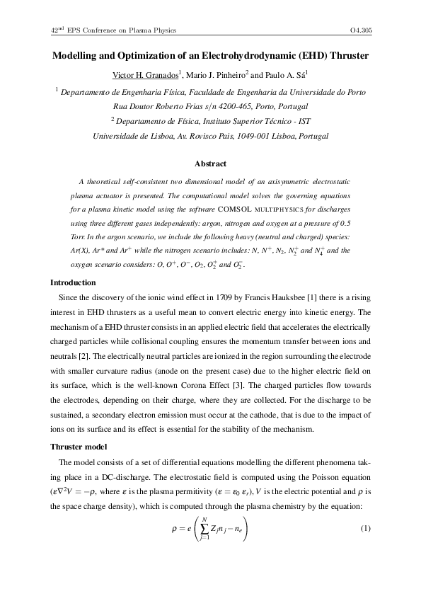 (PDF) Modelling and Optimization of an Electrohydrodynamic (EHD) Thruster