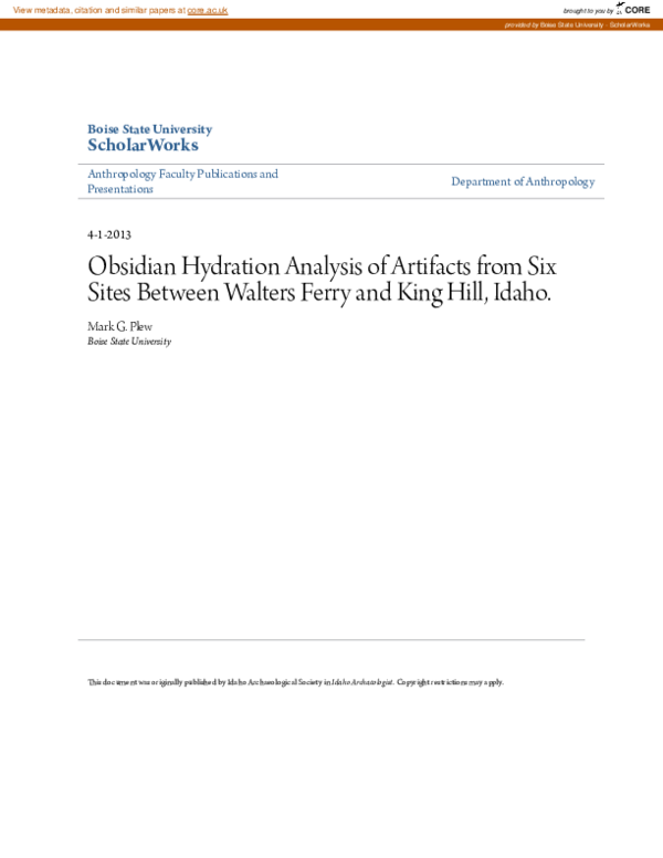 (PDF) Obsidian Hydration Analysis of Artifacts from Six Sites Between ...