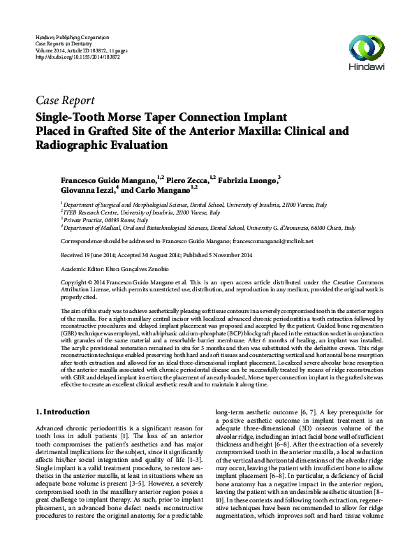 (PDF) Single-Tooth Morse Taper Connection Implant Placed in Grafted ...