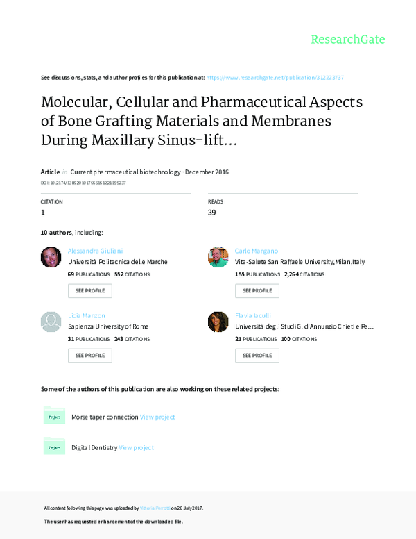 (PDF) Molecular, Cellular and Pharmaceutical Aspects of Bone Grafting Materials and Membranes ...