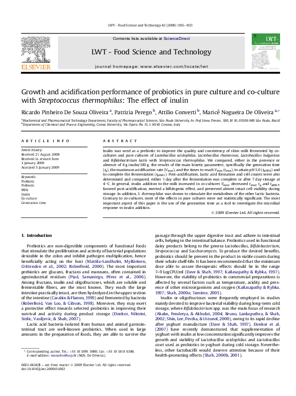 (PDF) Growth and acidification performance of probiotics in pure culture and co-culture with ...