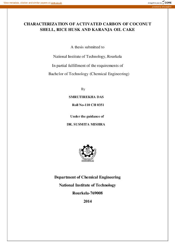 (PDF) Characterization o f activated carbon of coconutshell,rice husk and karanja oil cake