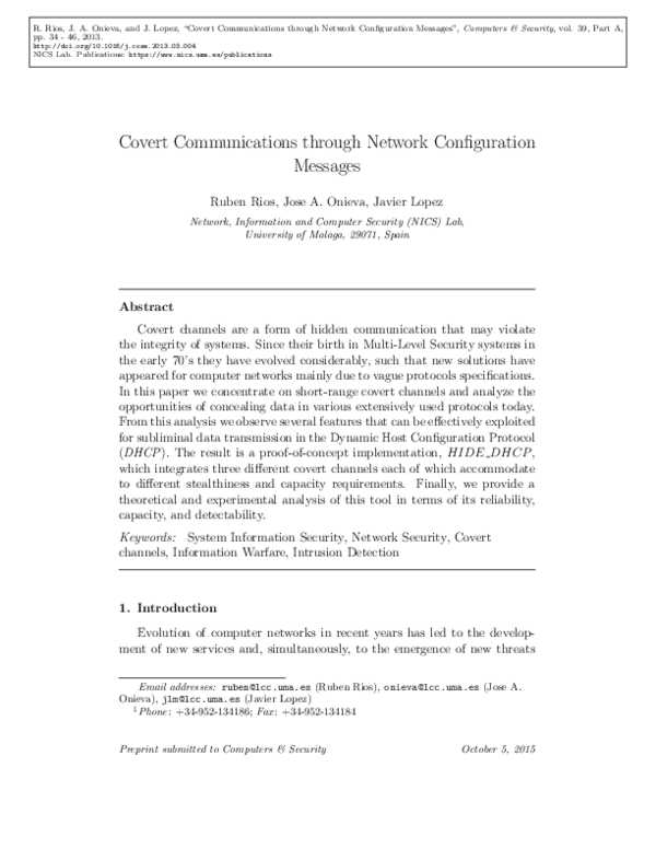 (PDF) Covert communications through network configuration messages
