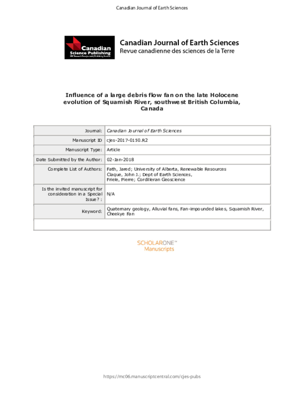 (PDF) Influence of a large debris flow fan on the late Holocene ...