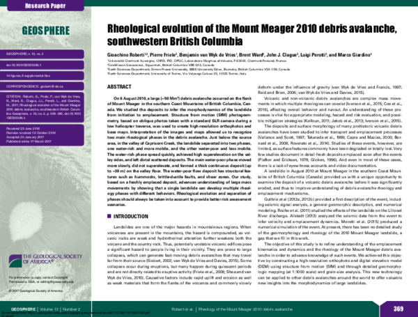 (PDF) Rheological evolution of the Mount Meager 2010 debris avalanche ...