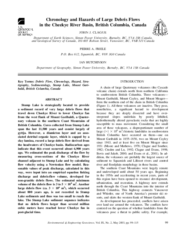 (PDF) Chronology and Hazards of Large Debris Flows in the Cheekye River ...