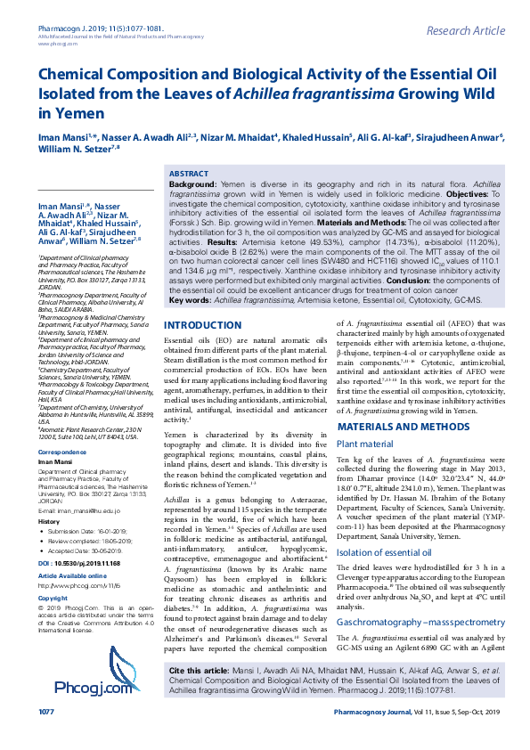 (PDF) Chemical Composition and Biological Activity of the Essential Oil Isolated from the Leaves ...