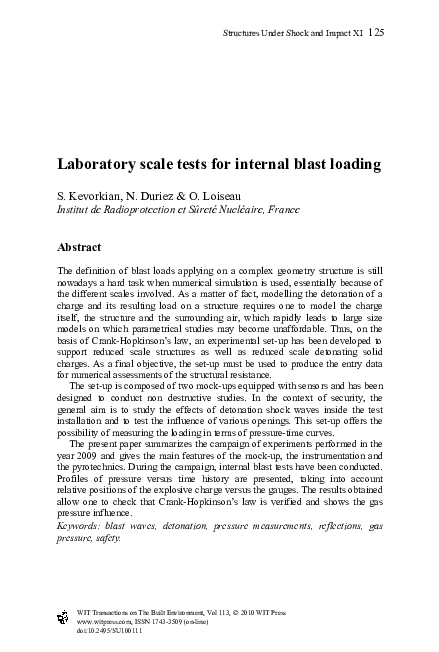 (PDF) Laboratory scale tests for internal blast loading