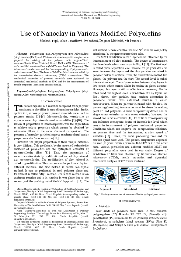 (PDF) Use of Nanoclay in Various Modified Polyolefins