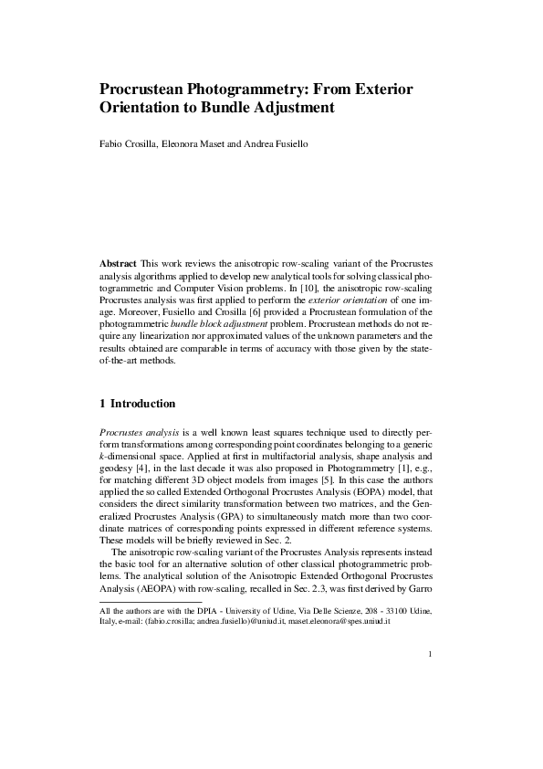 (PDF) Procrustean Photogrammetry: From Exterior Orientation to Bundle ...