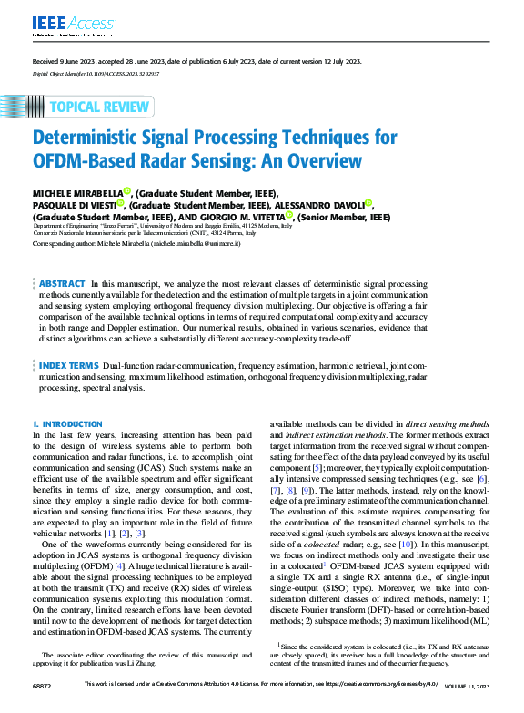 (PDF) Deterministic Signal Processing Techniques for OFDM-Based Radar Sensing: An Overview