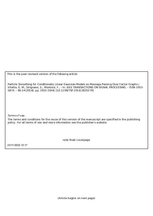 Pdf Particle Smoothing For Conditionally Linear Gaussian Models As Message Passing Over Factor
