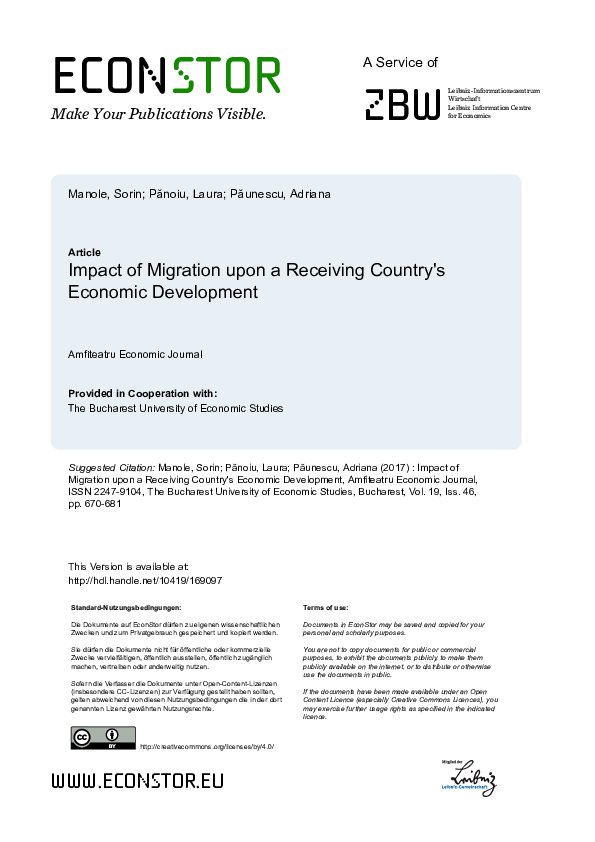 (PDF) Impact of Migration upon a Receiving Country's Economic Development