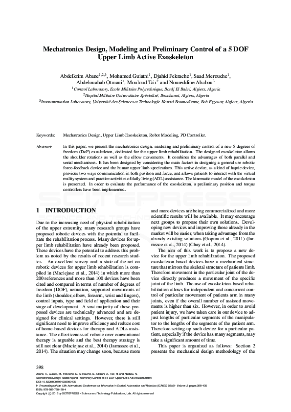 (PDF) Mechatronics Design, Modeling and Preliminary Control of a 5 DOF ...
