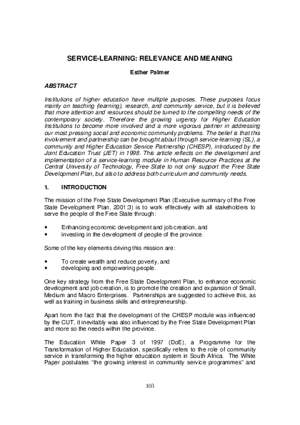 (PDF) Service-learning : relevance and meaning