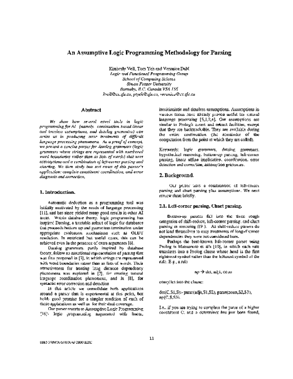 (PDF) An Assumptive Logic Programming Methodology for Parsing | Kimberly Voll - Academia.edu
