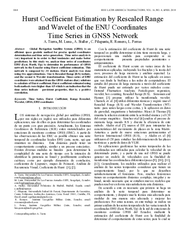 (PDF) Hurst Coefficient Estimation by Rescaled Range and Wavelet of the ...