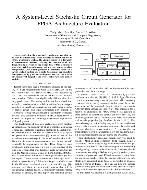 Pdf A System Level Stochastic Circuit Generator For Fpga Architecture Evaluation