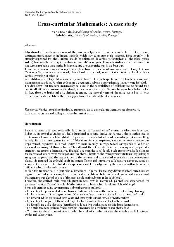 (PDF) Cross-curricular Mathematics – a case study