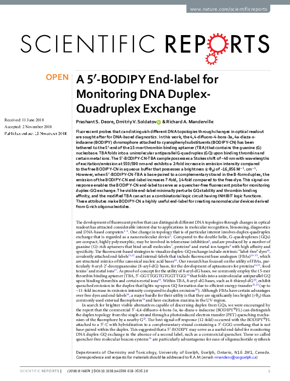 (PDF) A 5′-BODIPY End-label for Monitoring DNA Duplex-Quadruplex Exchange