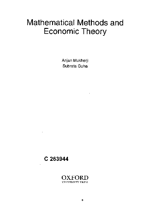 (PDF) Mathematical Methods and Economic Theory