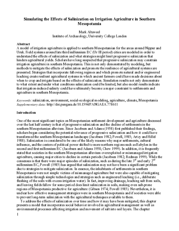 (PDF) Simulating the effects of salinization on irrigation agriculture in southern Mesopotamia