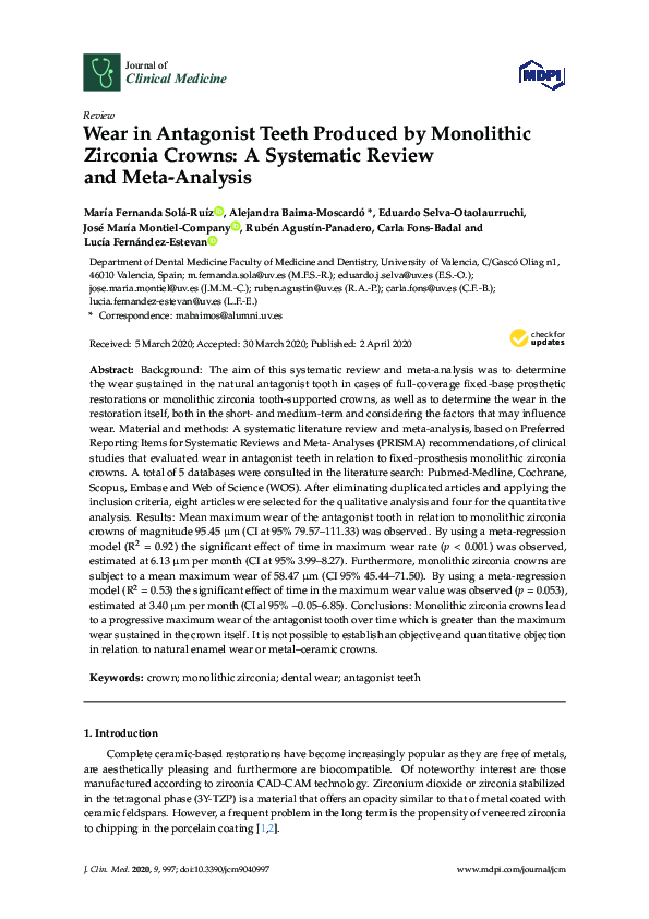 (PDF) Wear in Antagonist Teeth Produced by Monolithic Zirconia Crowns ...