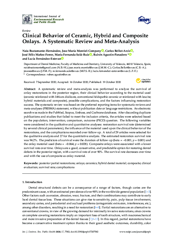 (PDF) Clinical Behavior of Ceramic, Hybrid and Composite Onlays. A Systematic Review and Meta ...