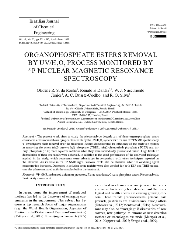 (PDF) Organophosphate Esters Removal by UV/H2 O2 Process Monitored by ...