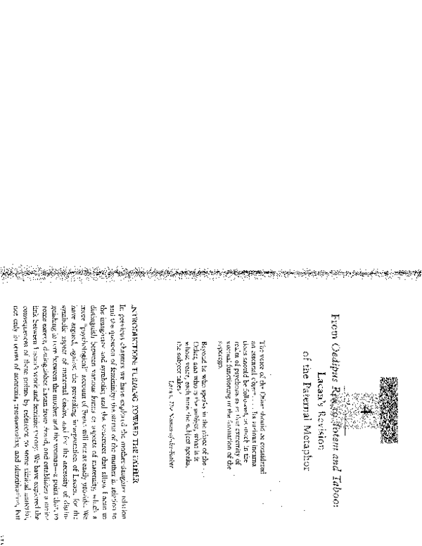 (PDF) From Oedipus Rex to Totem and Taboo: Lacan’s Revision of the ...