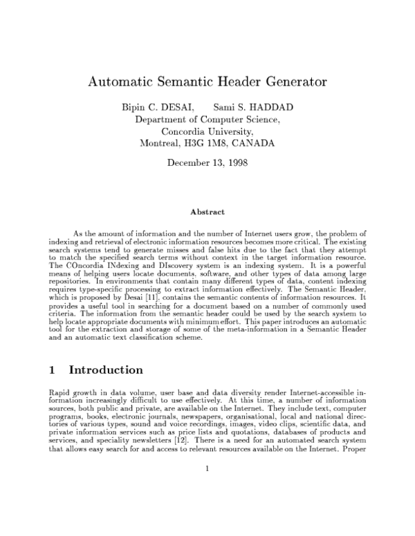 (PDF) Automatic Semantic Header Generator