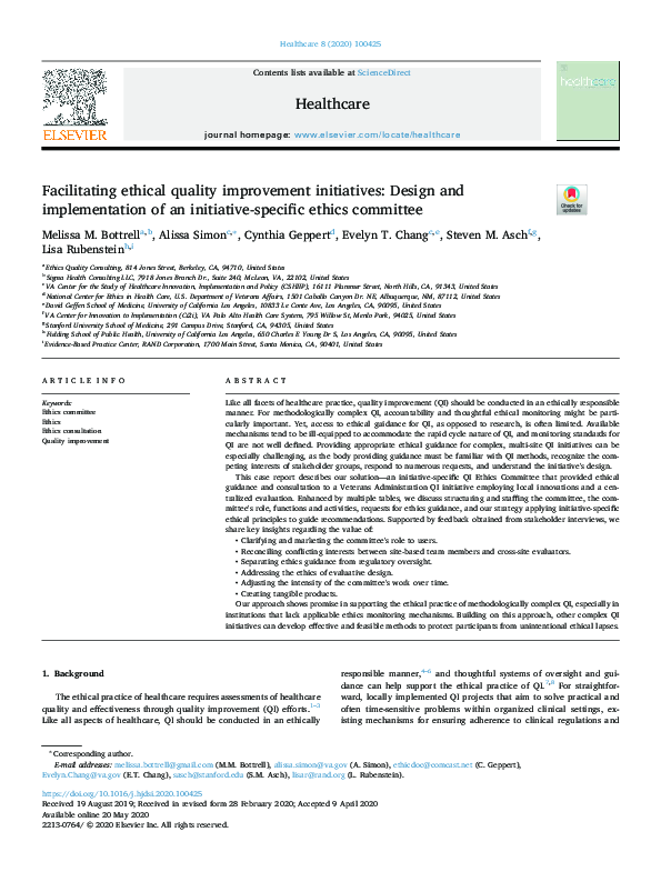 (PDF) Facilitating ethical quality improvement initiatives: Design and ...
