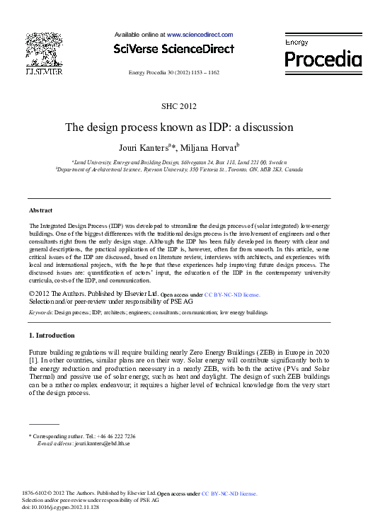 (PDF) The Design Process known as IDP: A Discussion | Miljana Horvat ...
