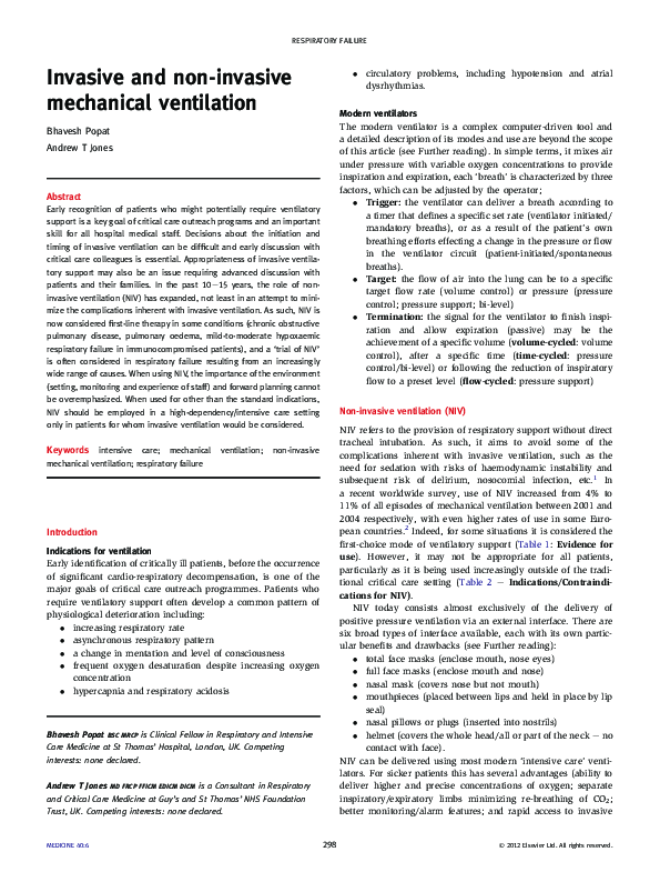 (PDF) Invasive and non-invasive mechanical ventilation | Prof. Dr ...