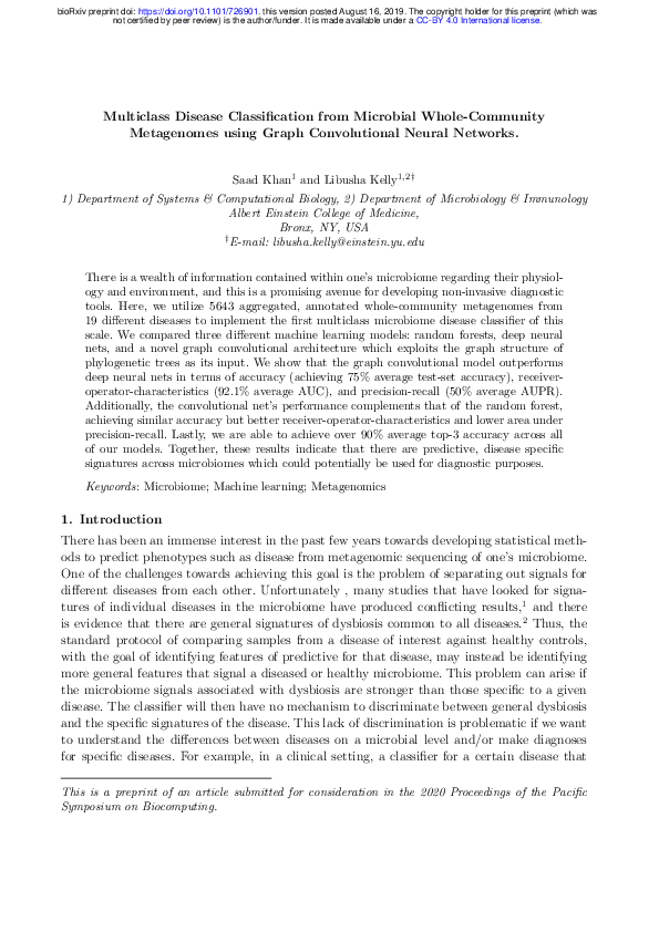 (PDF) Multiclass Disease Classification from Microbial Whole-Community Metagenomes using Graph ...