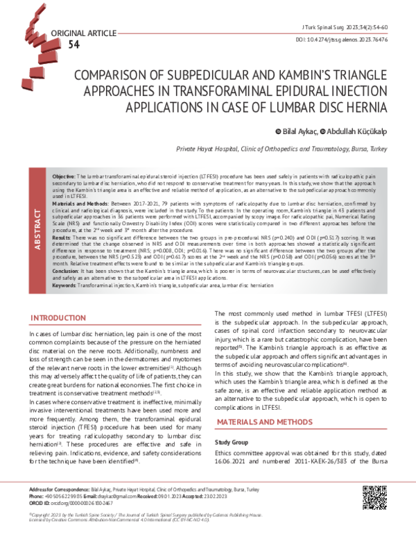 (PDF) Comparison of Subpedicular and Kambin’s Triangle Approaches in ...
