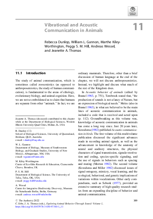 (PDF) Vibrational and Acoustic Communication in Animals