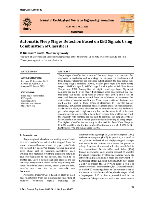 Pdf Automatic Sleep Stages Detection Based On Eeg Signals Using
