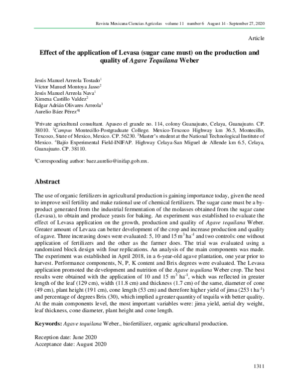 (PDF) Efecto de la aplicación de levasa (mosto de caña de azúcar) en la ...