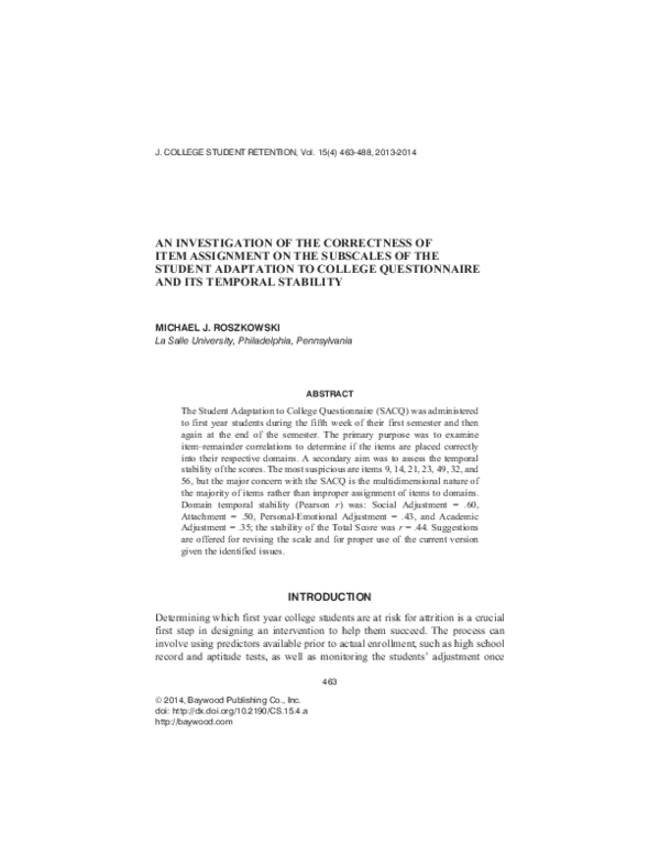 (PDF) An Investigation of the Correctness of Item Assignment on the Subscales of the Student ...