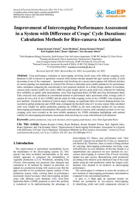 (PDF) Improvement of Intercropping Performance Assessment in a System ...