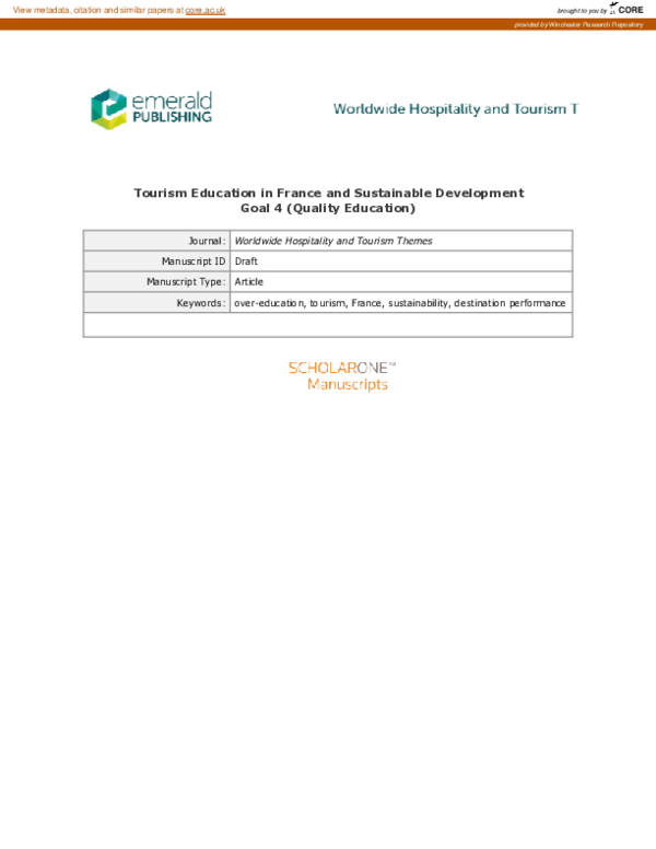 (PDF) Tourism education in France and sustainable development goal 4 ...