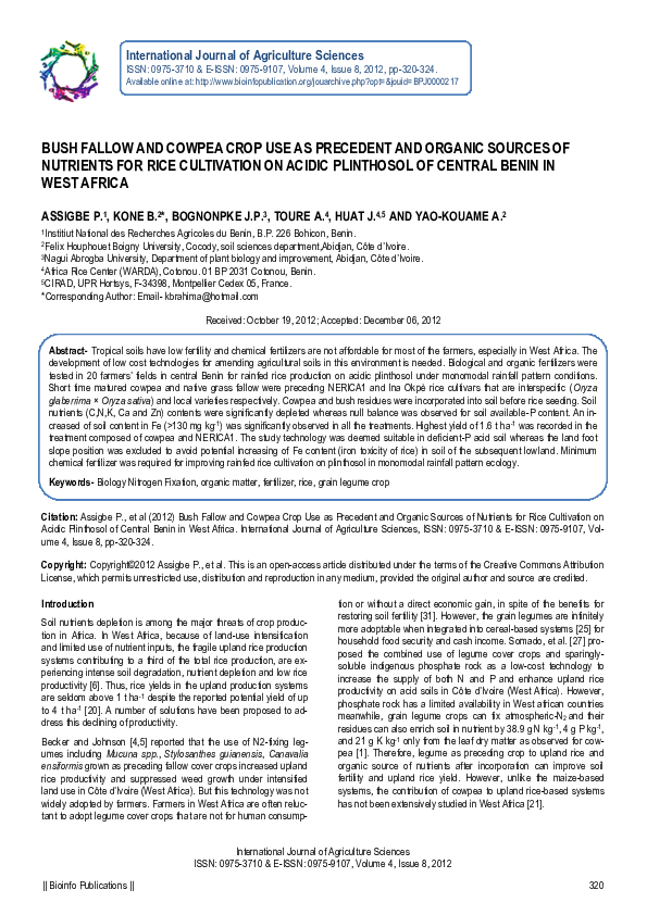 (PDF) Bush Fallow and Cowpea Crop Use as Precedent and Organic Sources ...