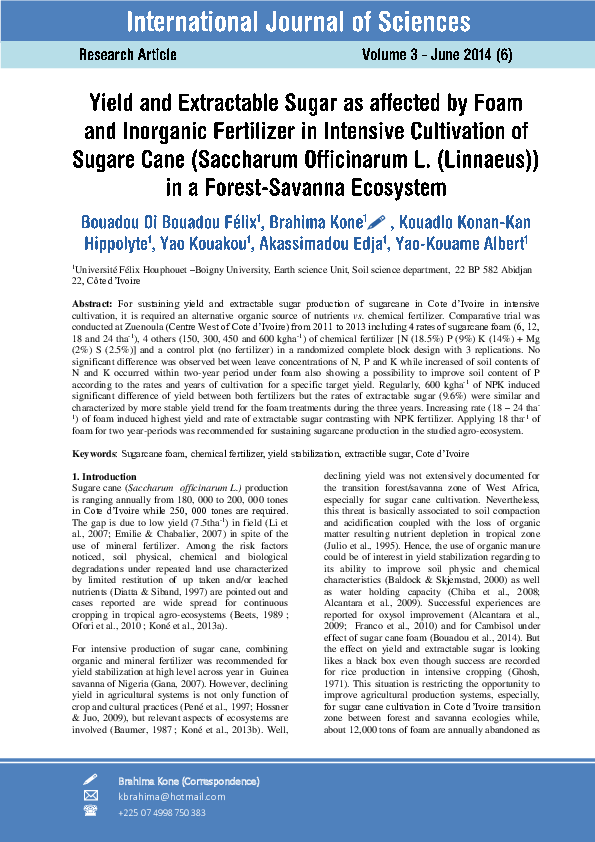 (PDF) Yield and Extractable Sugar as Affected by Foam and Inorganic ...